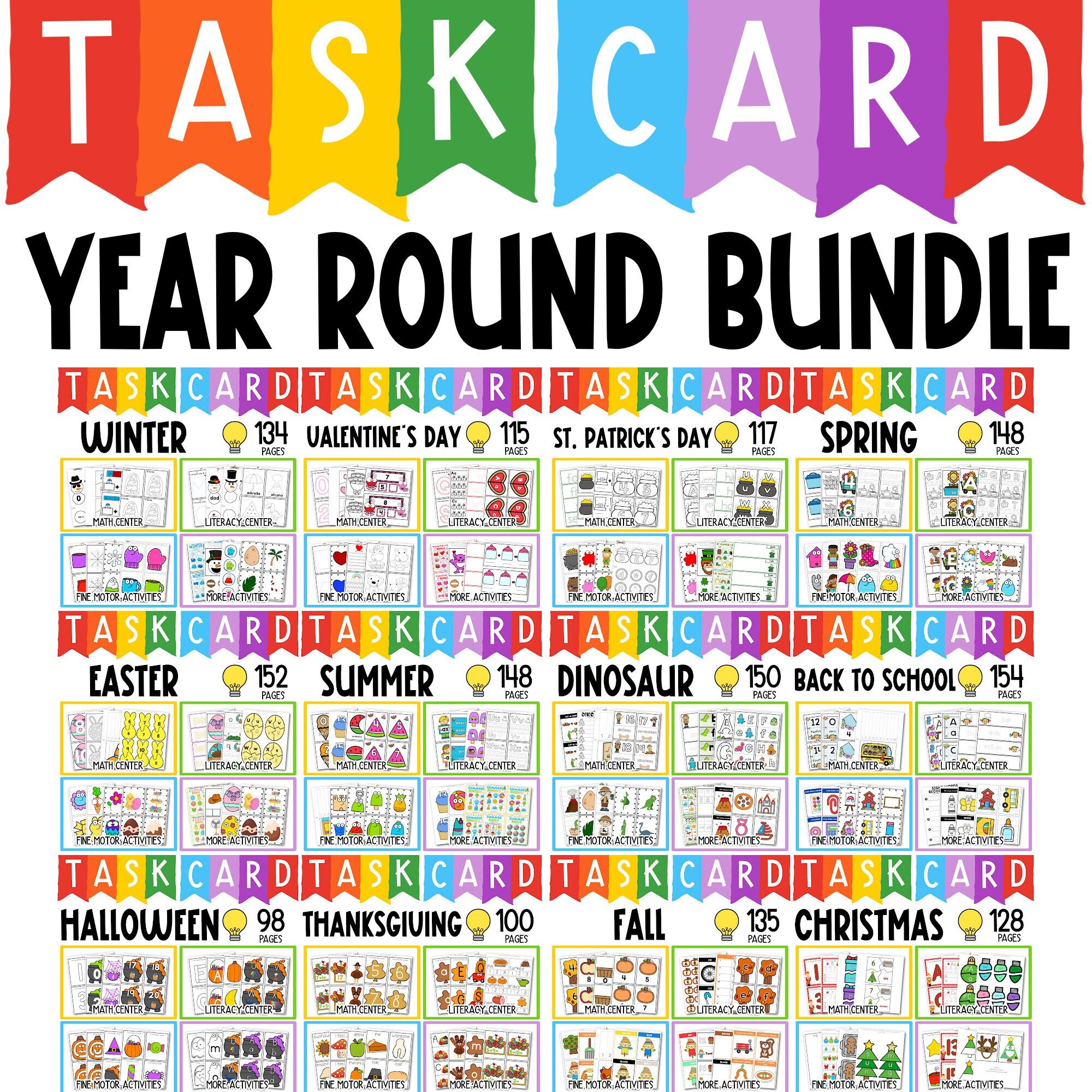 All Year Task Cards Math and Literacy Mega Bundle preschool, Sped ...