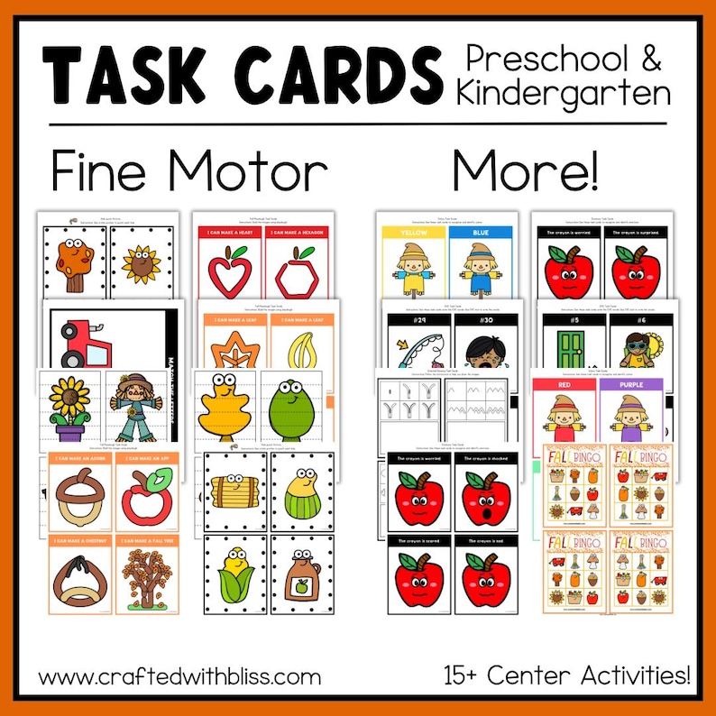 Year Round 12 Task Cards Printable Math & Literacy Task Box SLP OT ...
