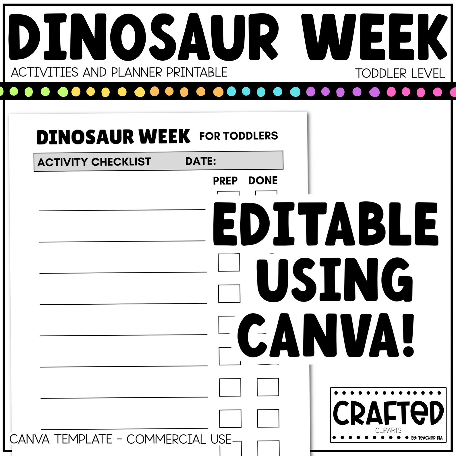 Editable Dinosaur Week Activities and Planner Toddler Canva Template 2 ...