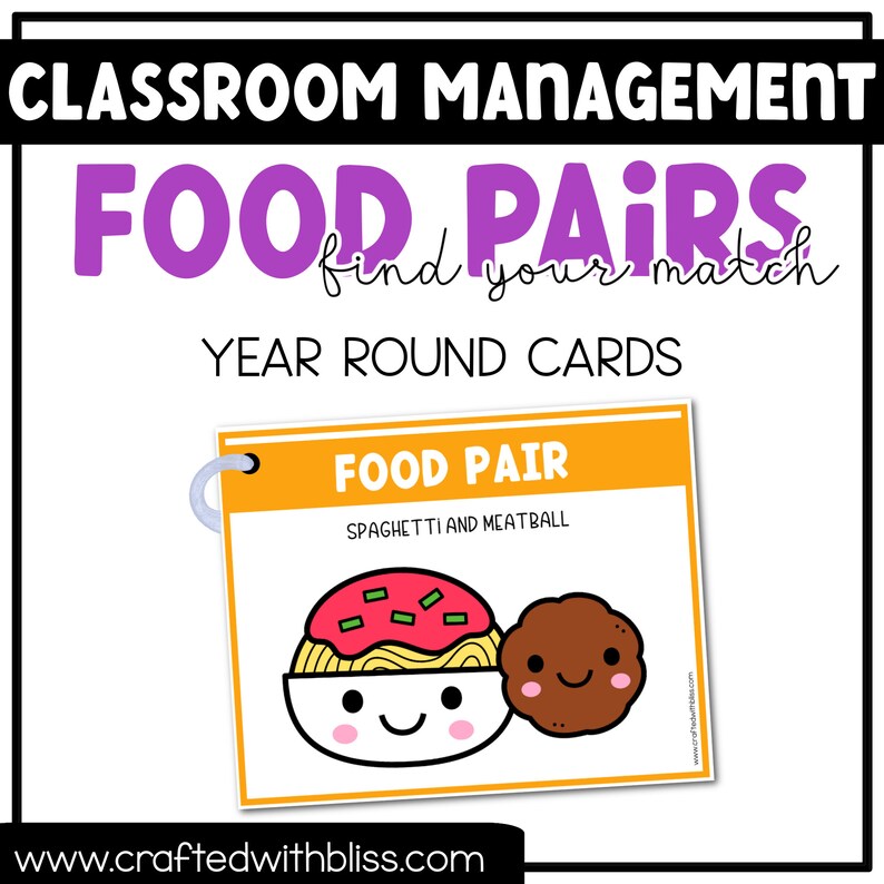 Cute Food Pairs Find Your Partner Visual Cards | Classroom Management ...