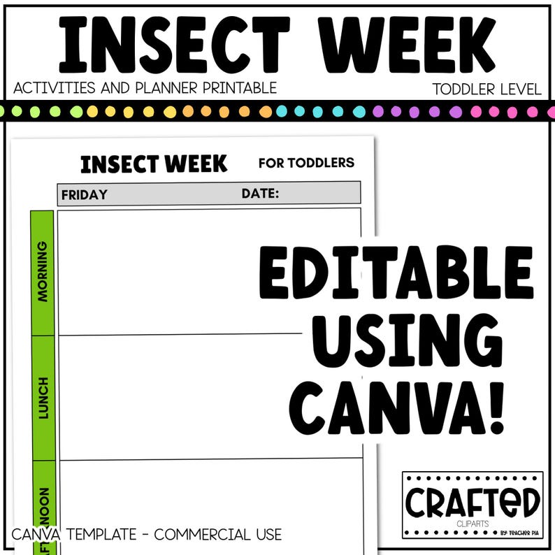 Editable Insect Week Activities and Planner Toddler Canva Template 2 ...