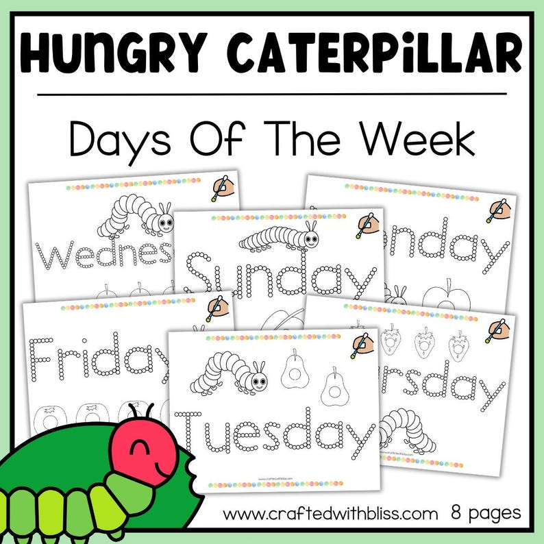 Hungry Caterpillar Days of the Week Qtip Dot Painting Coloring Pages ...