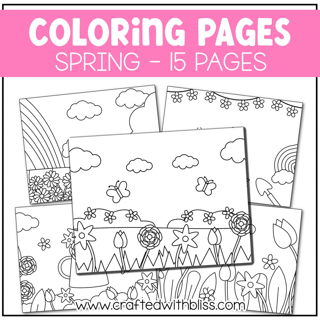 Hello Spring Coloring Pages for Kids Background Scene - Etsy