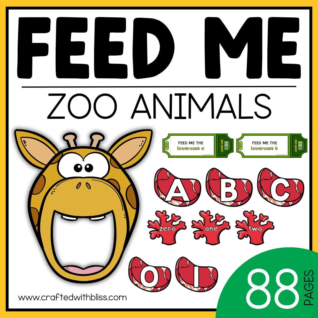 Feed the Zoo Animals Zoo Theme Feed the Animals Literacy Center Math ...
