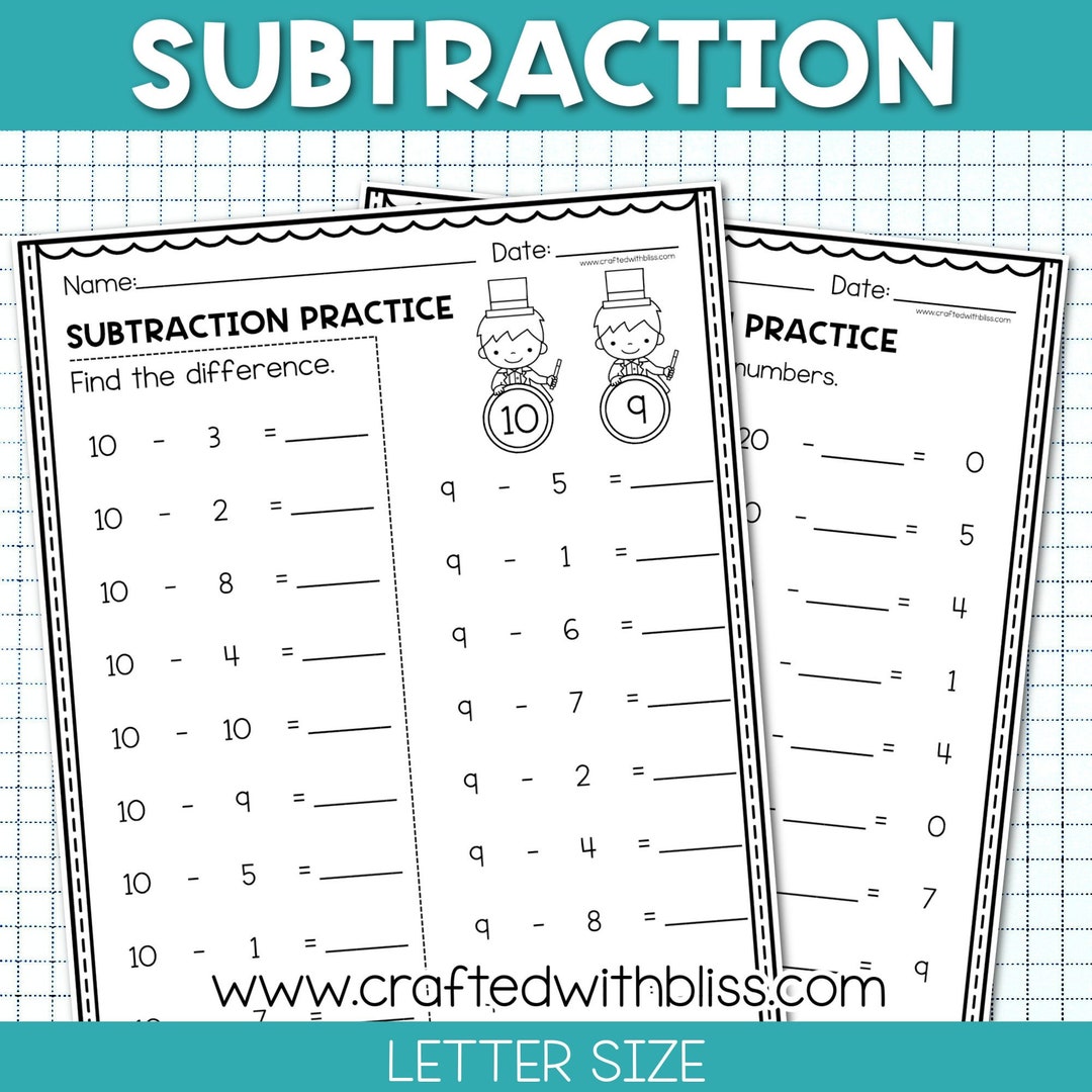 Math Subtraction Facts K-1 Practice Pages Homework Morning Work Math ...