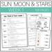 Sun, Moon & Stars Day and Night Science K-2 Worksheet Activity 2 Week ...