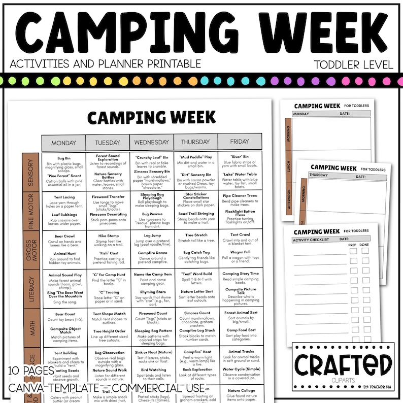 Editable Camping Week Activities and Planner Toddler Canva Template 2 ...