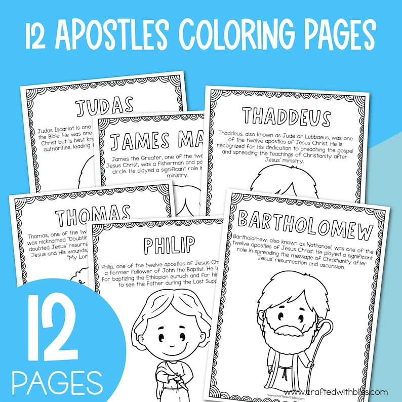 12 Apostles of Jesus Coloring Pages Printable Catholic Bible Christian ...