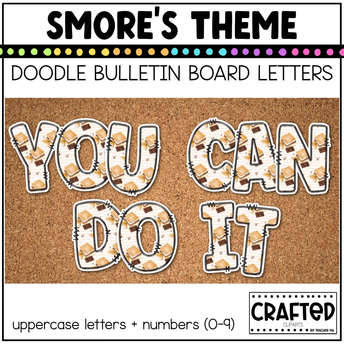Smore's Theme Doodle Bulletin Board Letters | Door Classroom Decor - Etsy