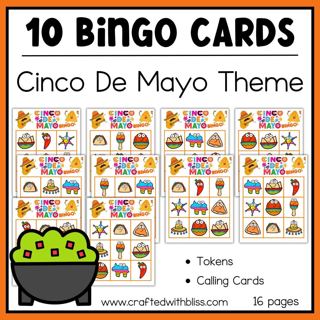 Cinco De Mayo Bingo for Classroom Game Preschool Kindergarten (10 Cards ...