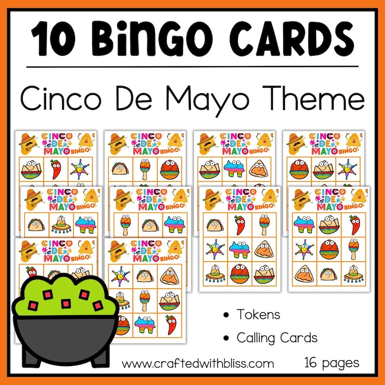 Cinco De Mayo Bingo for Classroom Game Preschool Kindergarten (10 Cards ...