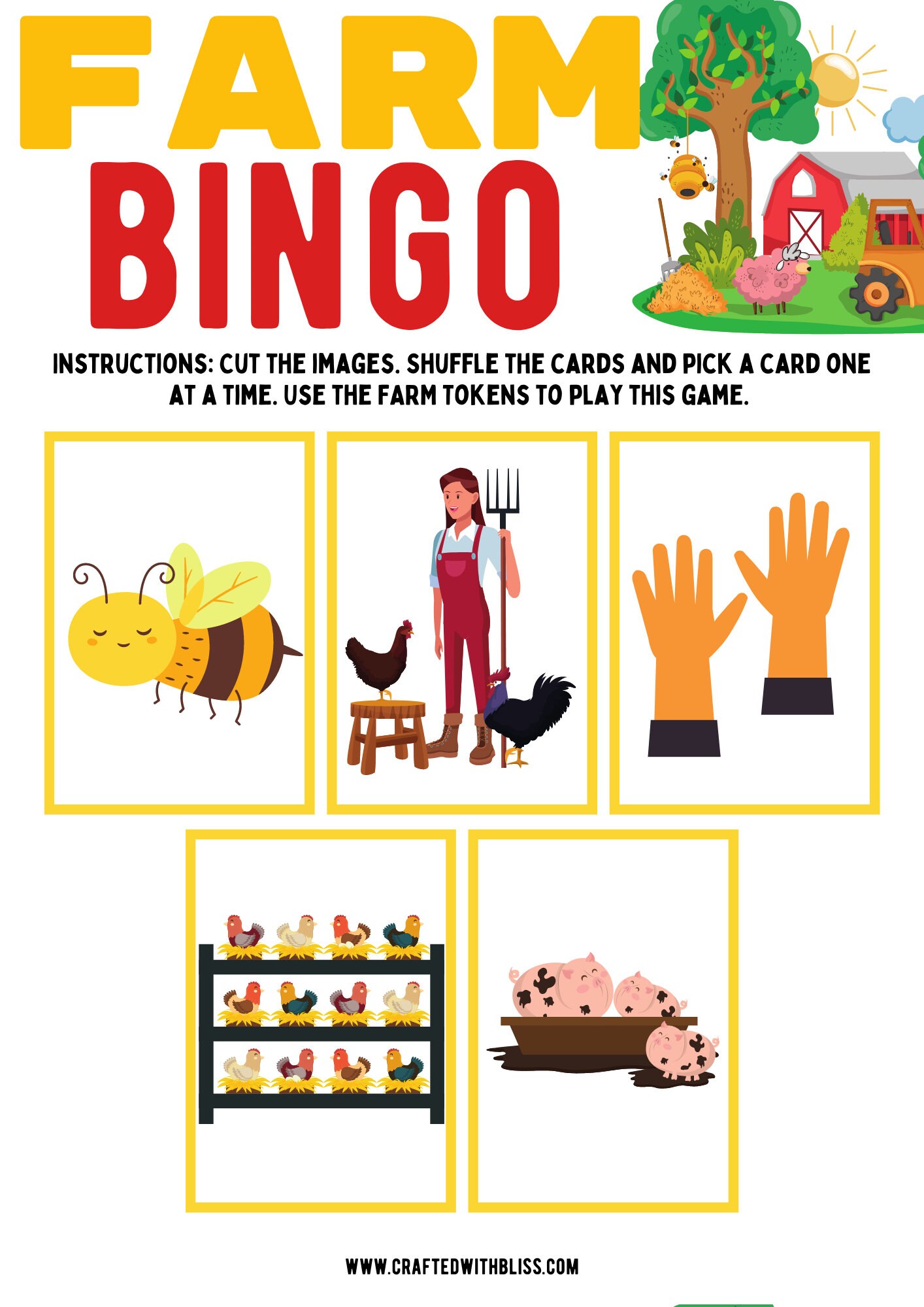 Farm Bingo For Kids Farm Bingo Birthday Party Farm Classroom | Etsy