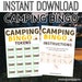 Camping Bingo Cards Kids, Camping Bingo Birthday Party, Classroom Bingo ...