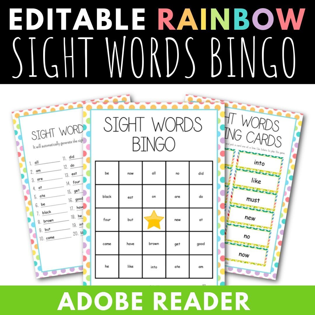 EDITABLE Sight Words Bingo for Kids, Sight Words Activities, Sight ...