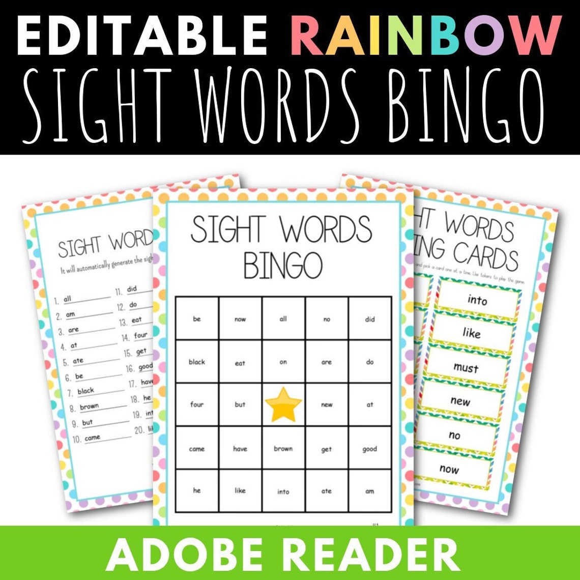 EDITABLE Sight Words Bingo for Kids Sight Words Activities - Etsy