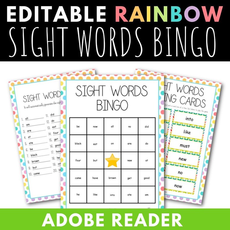 EDITABLE Sight Words Bingo for Kids, Sight Words Activities, Sight ...