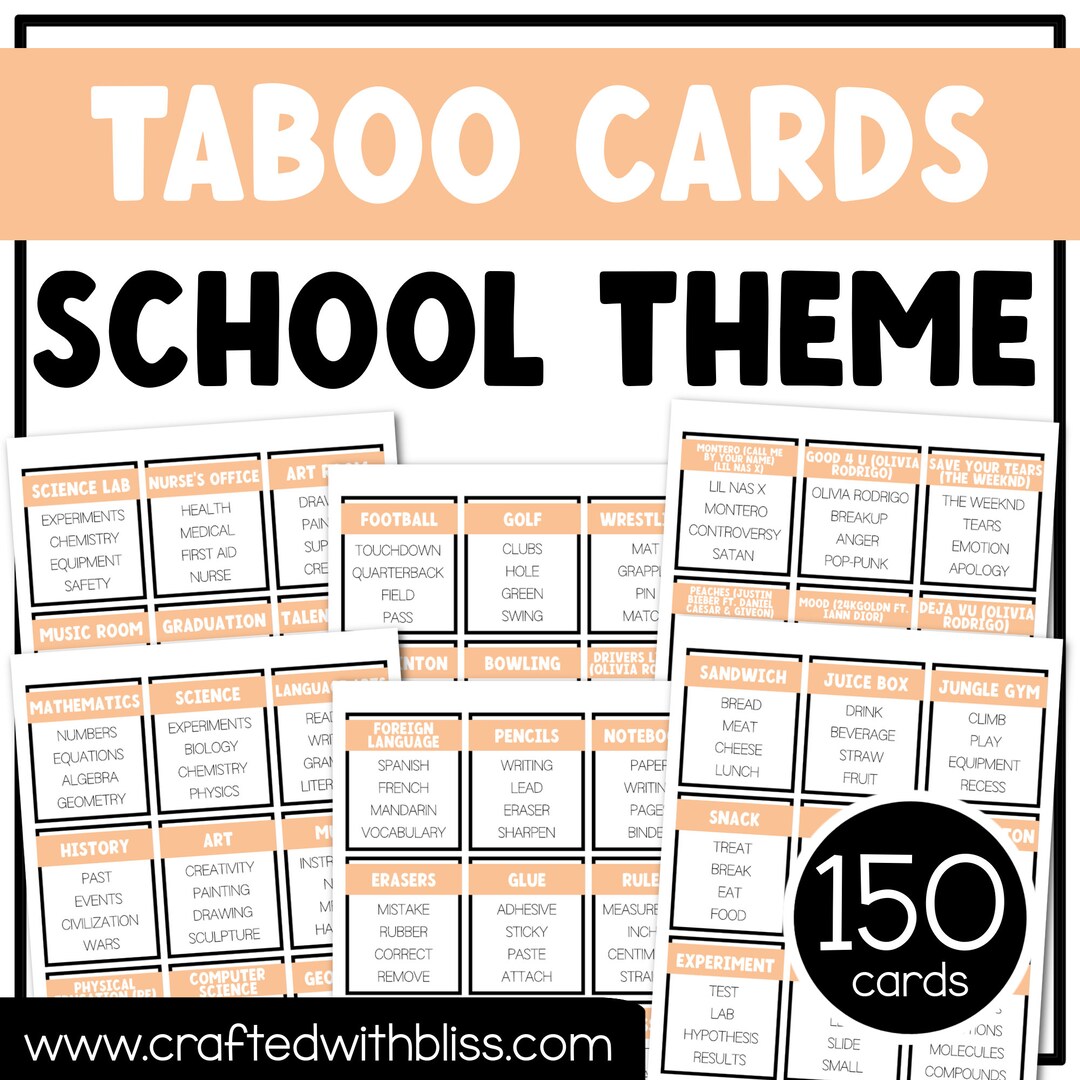 School Taboo Party Game 150 Card Fun Friday Ice Breaker Brain Break ...