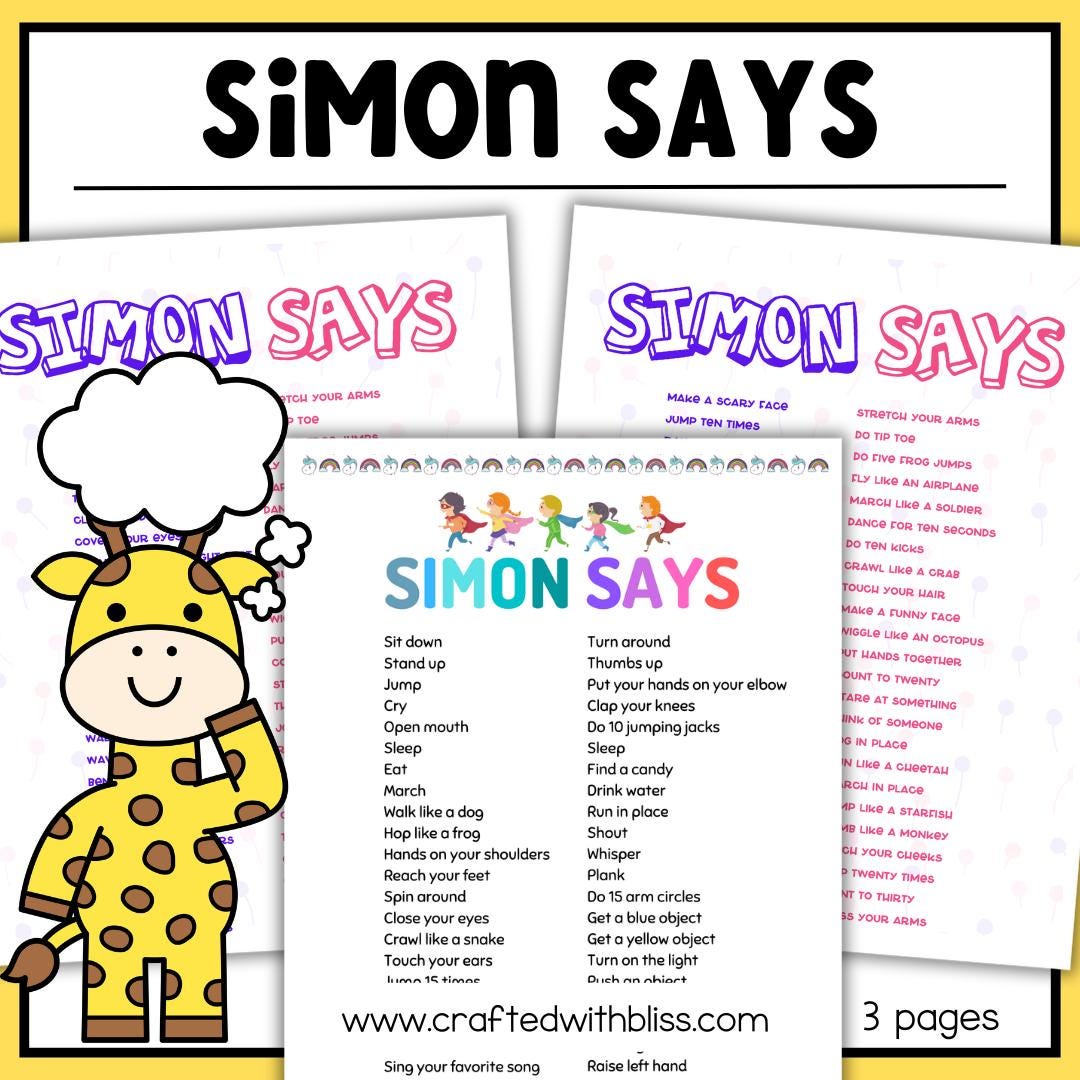 Simon Says Game for Kids, Movement Game for Kids, Indoor Activity for ...