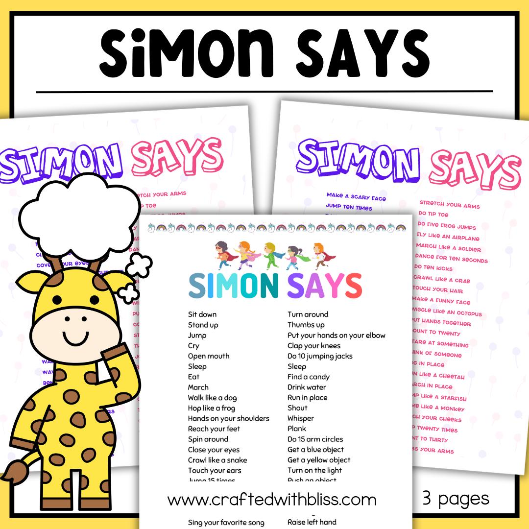 Simon Says Game for Kids, Movement Game for Kids, Indoor Activity for ...