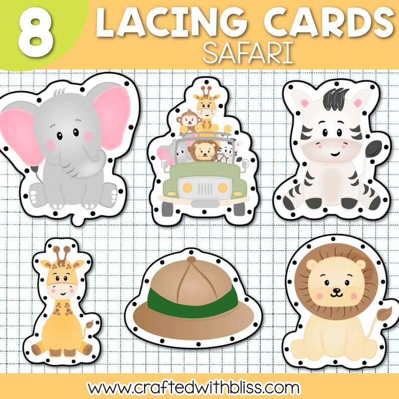Safari Animal Lacing Cards: Interactive Learning Activity for - Etsy