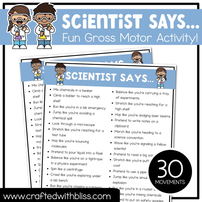 Scientist Says | Science Movement Cards Ice Breaker Gross Motor Game - Etsy
