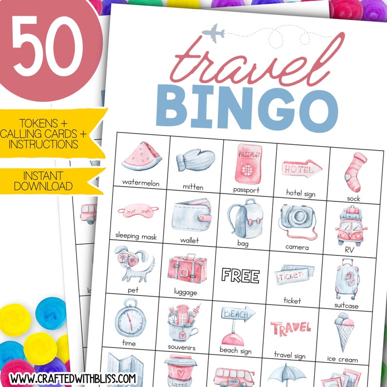 50 Travel Bingo Cards - Etsy