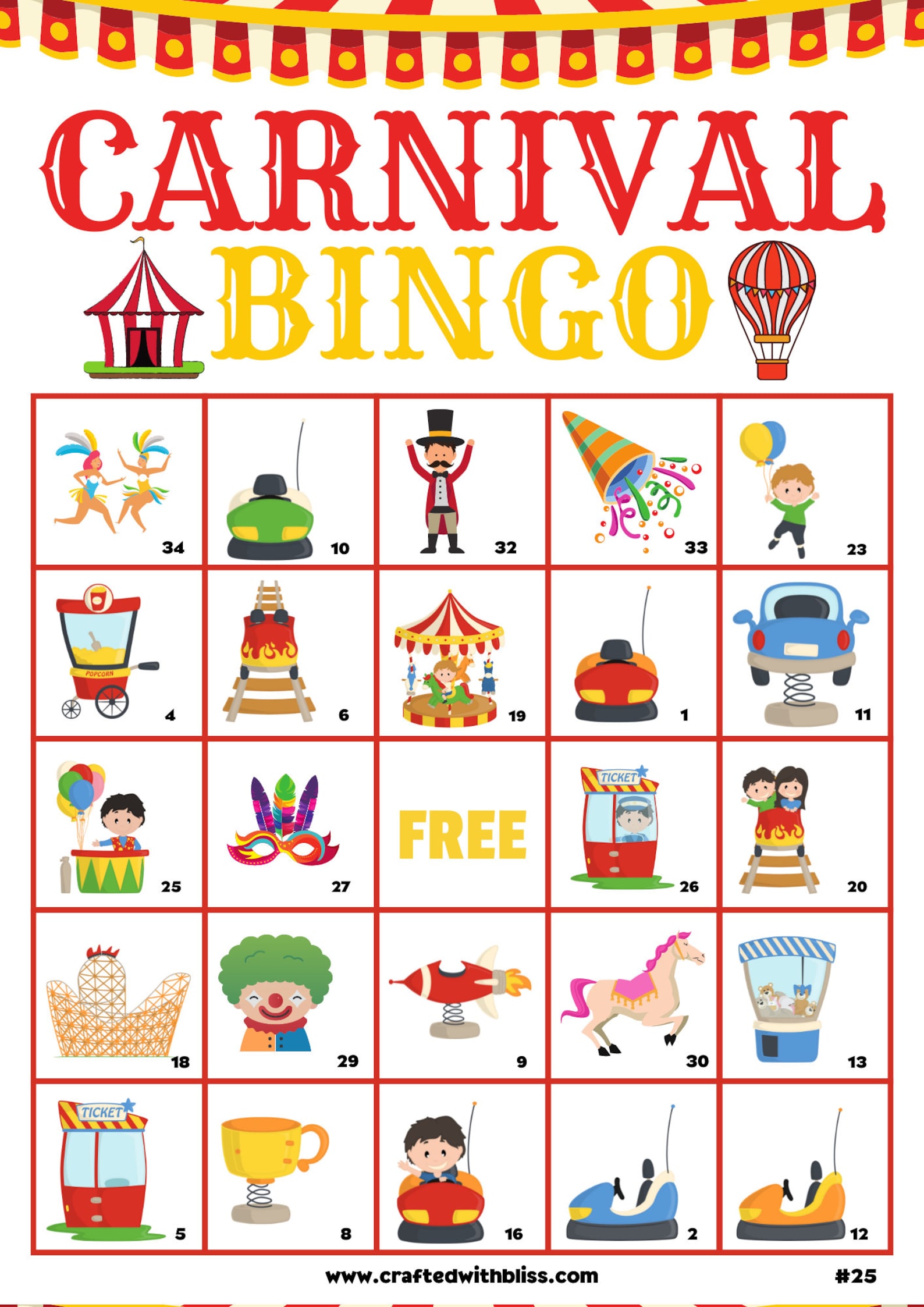 Carnival Bingo for Kids, Carnival Bingo Birthday Party, Carnival ...