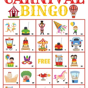 Carnival Bingo for Kids, Carnival Bingo Birthday Party, Carnival ...