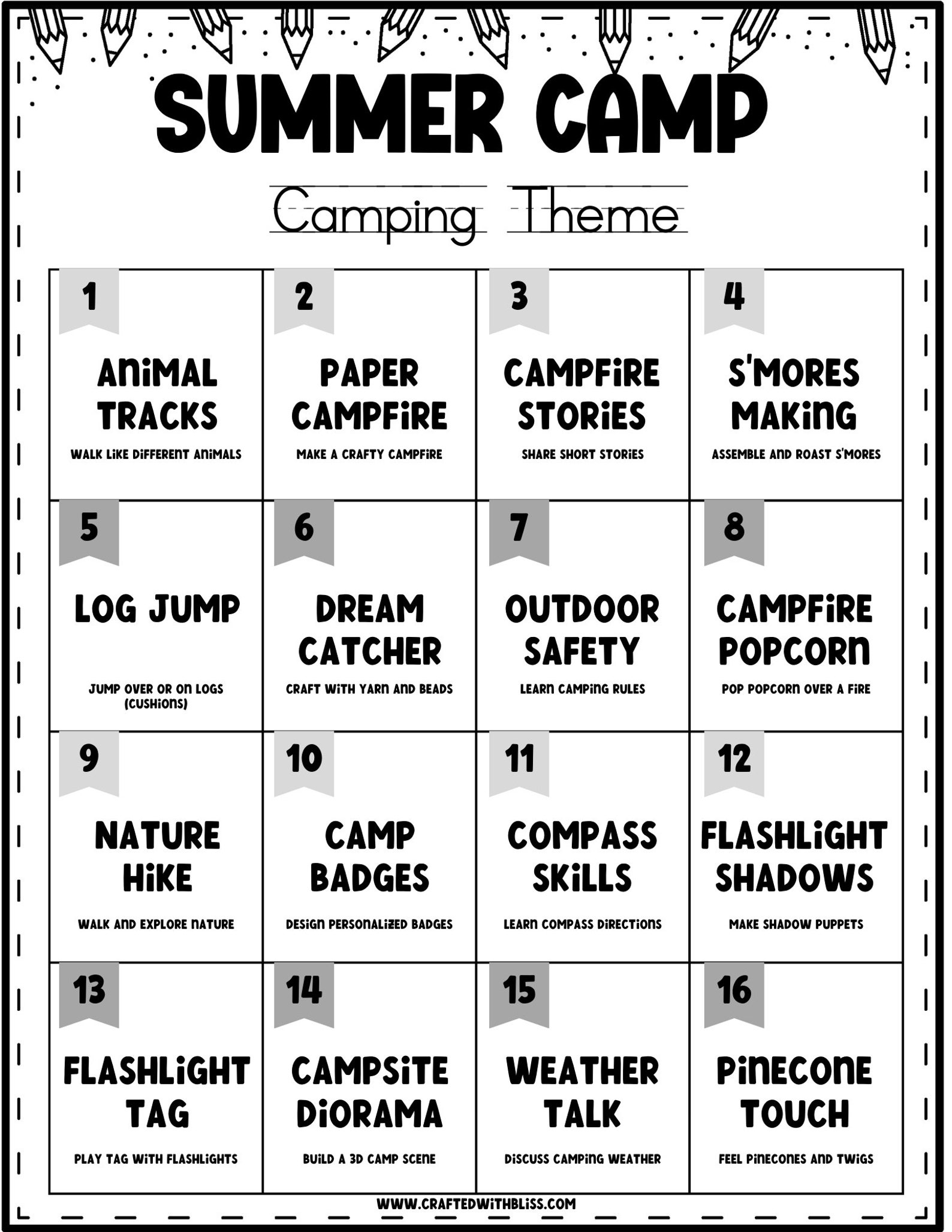 13 Summer Camp Theme Ideas List for Kids Blank Template - Etsy