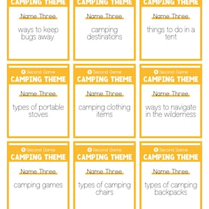 Camping Party Theme 5 Second Game 50 Cards One Happy Camper Fun Friday ...