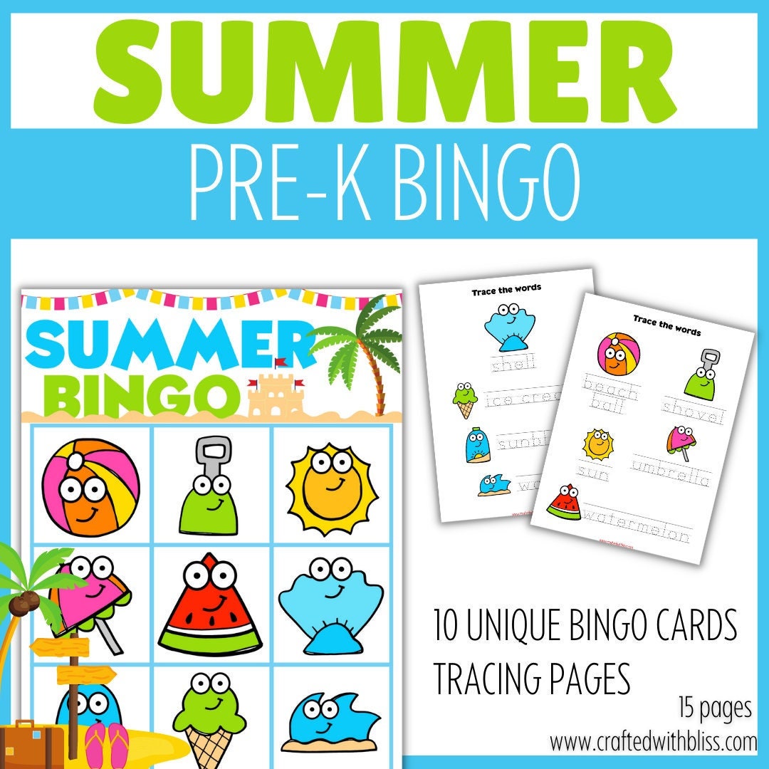 10 Summer BINGO for Preschool-kindergarten, Summer Games and Activity ...