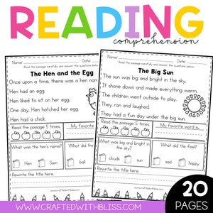 Kindergarten Reading Comprehension Homeschool Printable Fluency ...