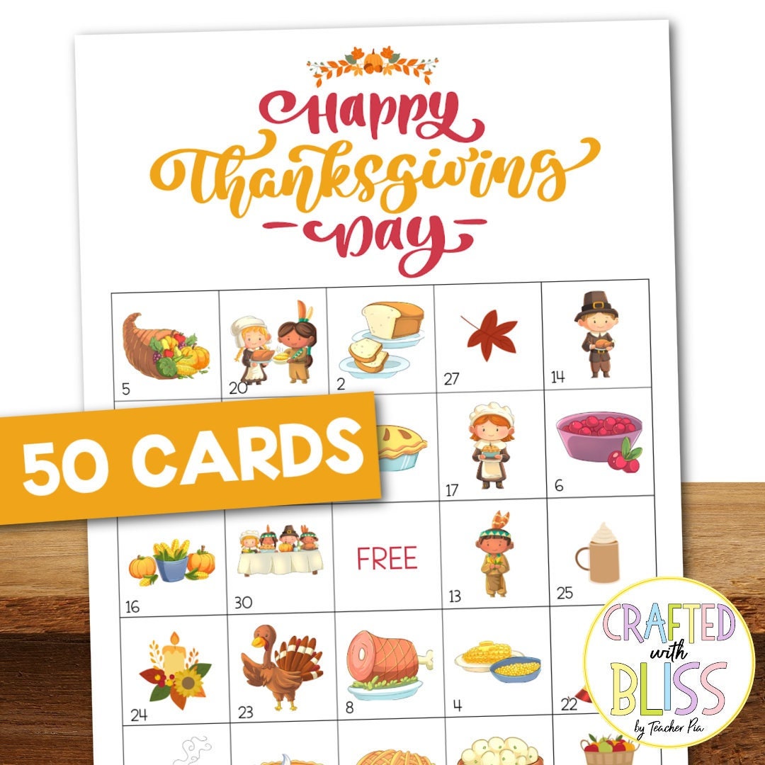 50 Thanksgiving Bingo Cards 5x5 Thanksgiving Bingo Game - Etsy