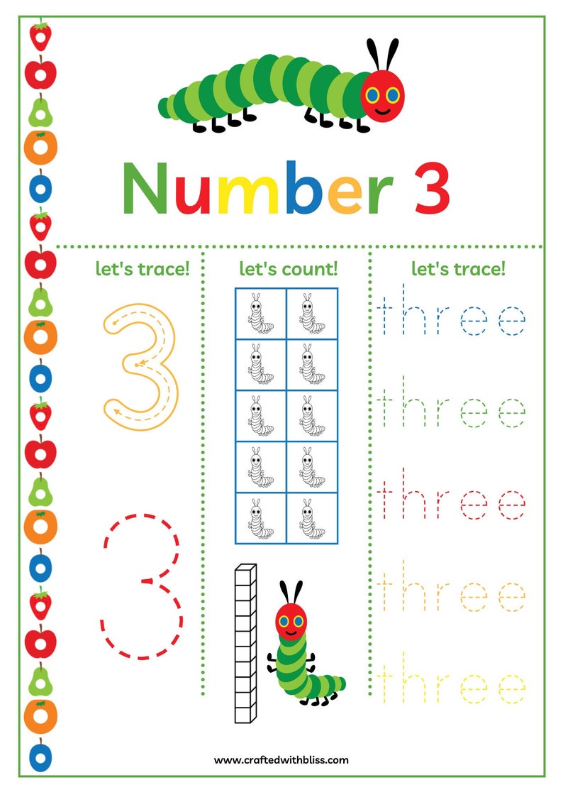 The Very Hungry Caterpillar Number Review Printable (1-20) - Etsy
