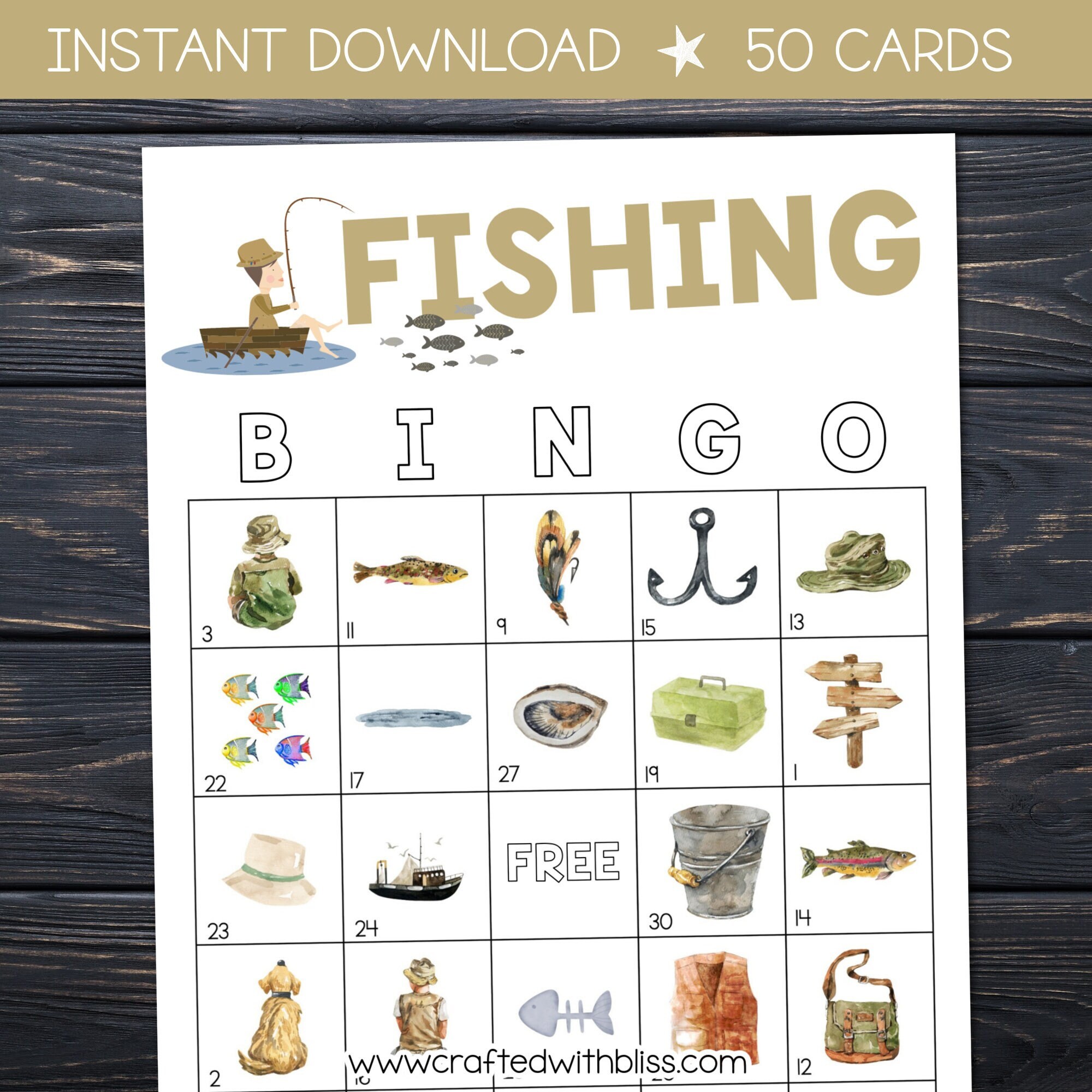 50 Fishing Bingo Cards - Etsy