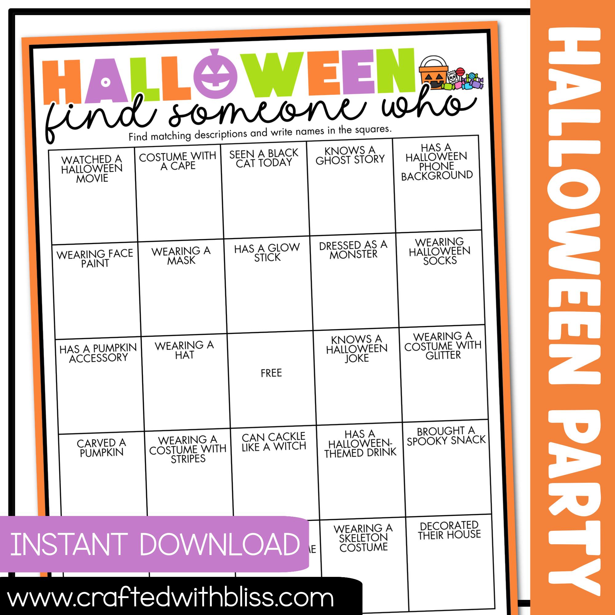 Printable Halloween Find Someone Who Bingo - Etsy