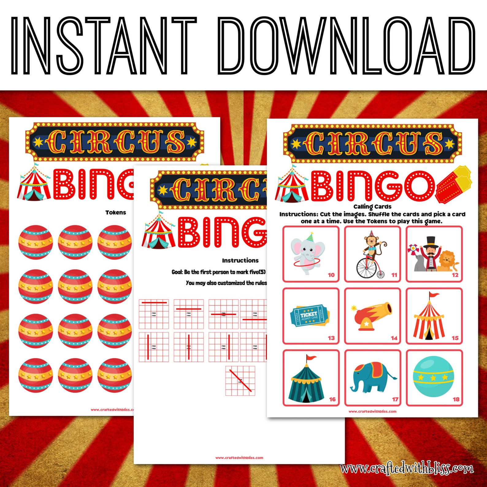 Circus Bingo Cards for Kids, Circus Bingo Birthday Party, Circus ...