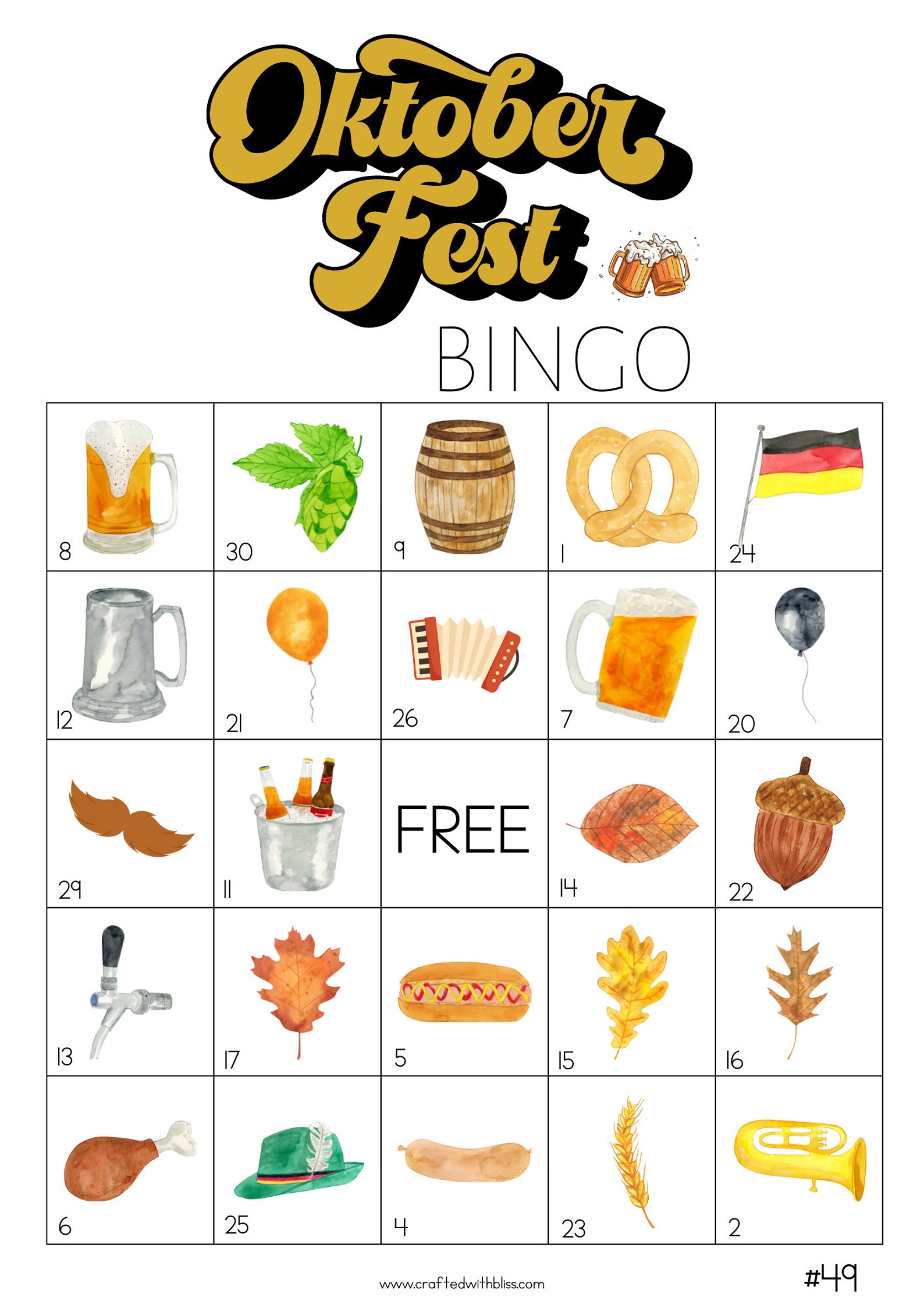 50 Oktoberfest Bingo Cards, Bingo Game, Oktoberfest Party Game, Work ...