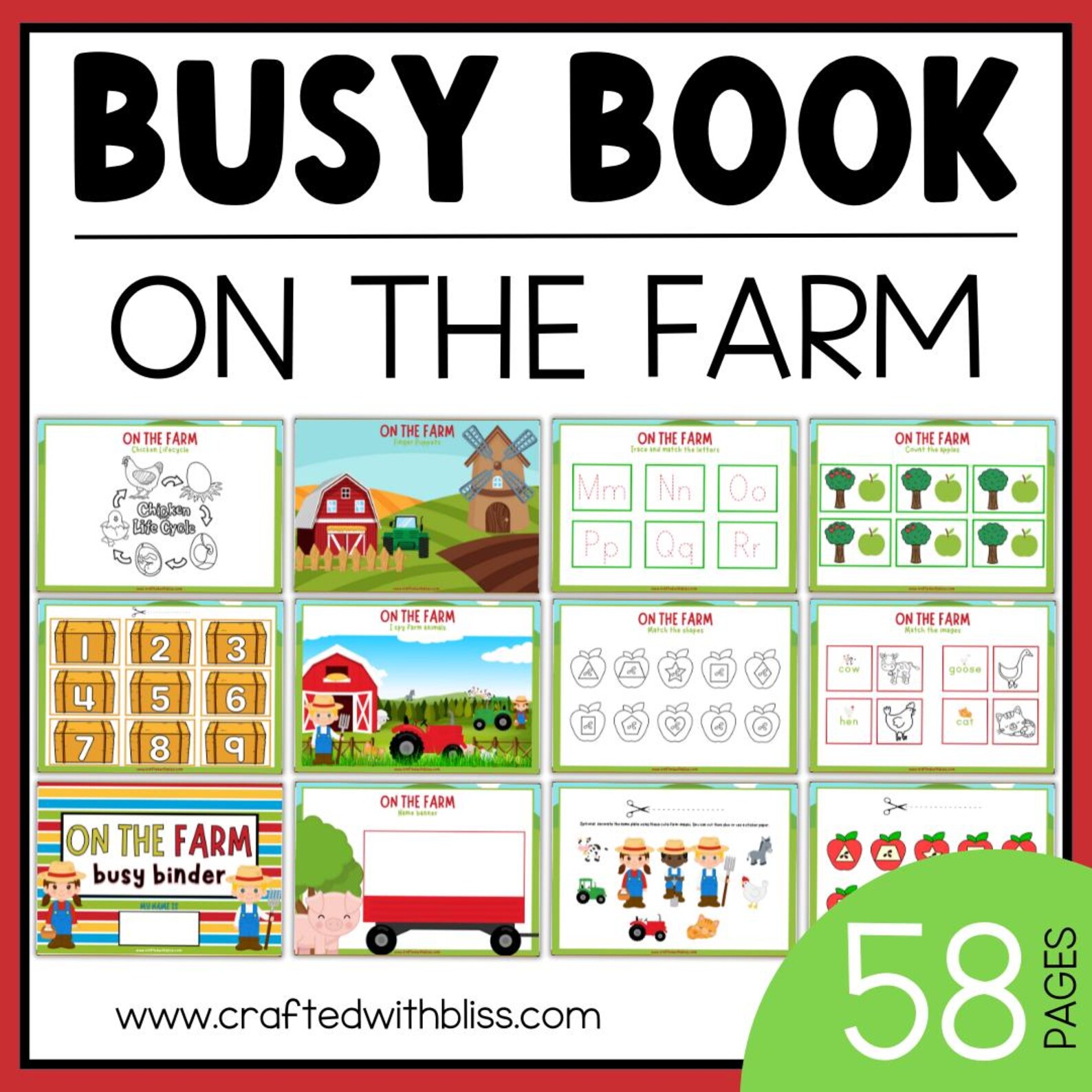 Farm Busy Book Printable | 58 Pages Toddler Activities | on the Farm ...