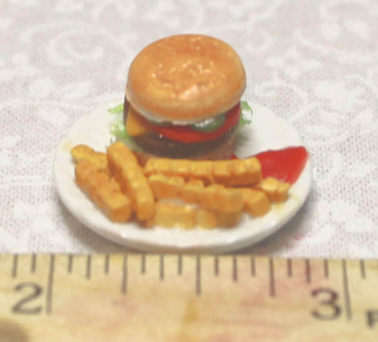 Burger & Fries, 1:12 Scale; One Inch Scale; Burger With Cheese, Lettuce ...
