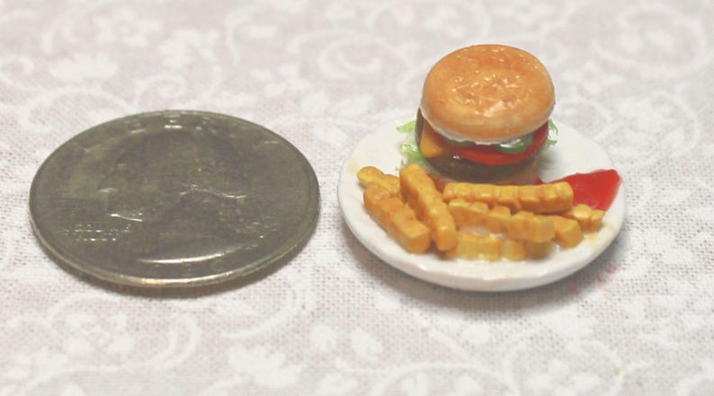 Burger & Fries, 1:12 Scale; One Inch Scale; Burger With Cheese, Lettuce ...