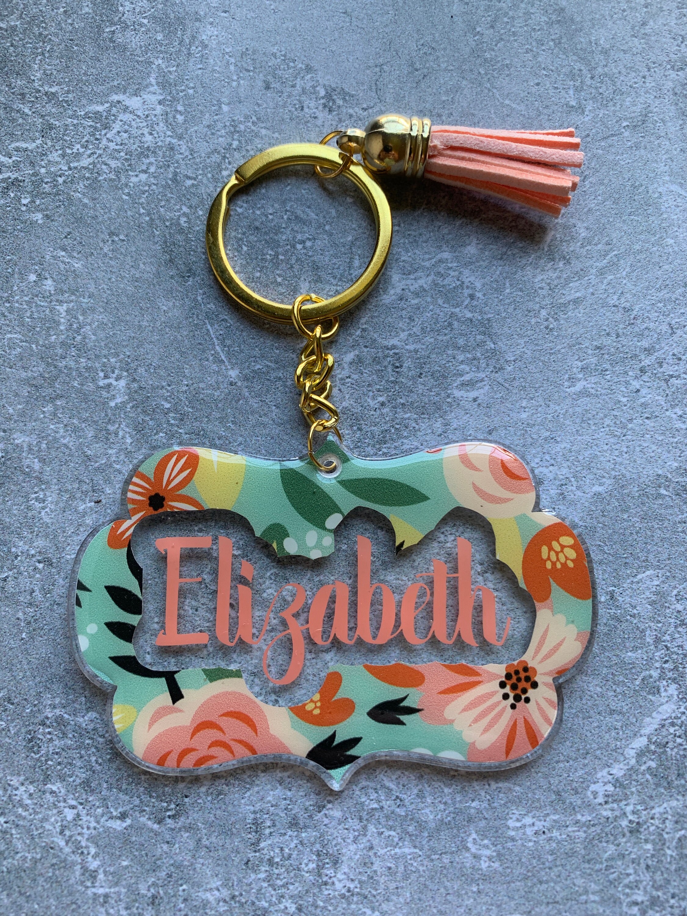 Custom Name Keychain Floral Print Keychain Custom Keychain | Etsy