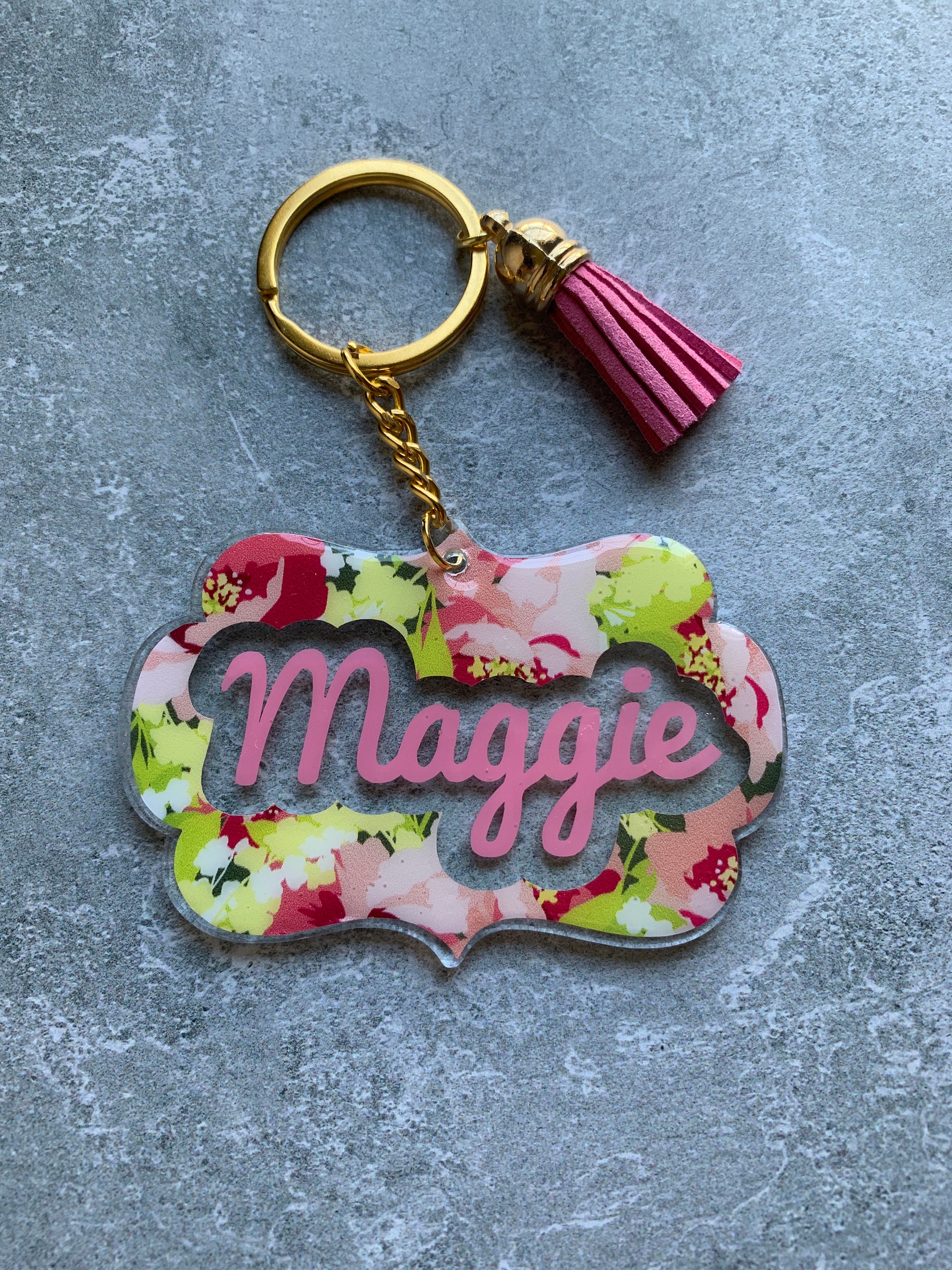 Custom Name Keychain Floral Print Keychain Custom Keychain | Etsy