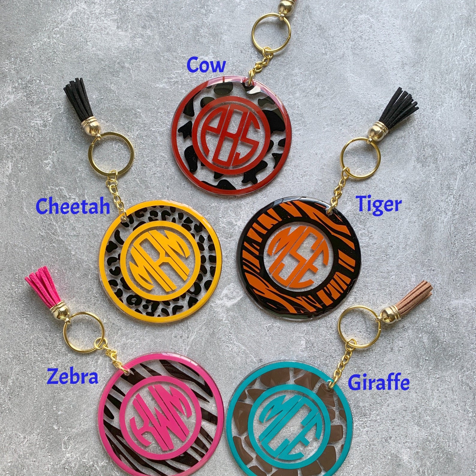 Monogrammed Keychain With Tassel Animal Print Keychain - Etsy