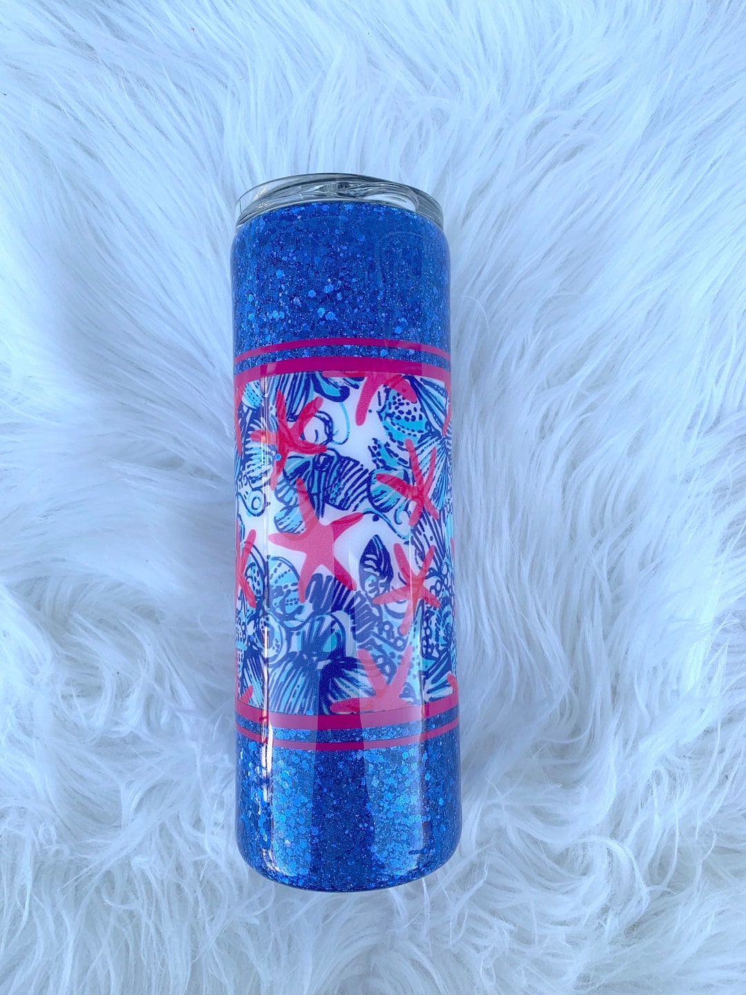 Palm Beach Blue Glitter Tumbler, Tropical Print Tumbler, Starfish Cup ...