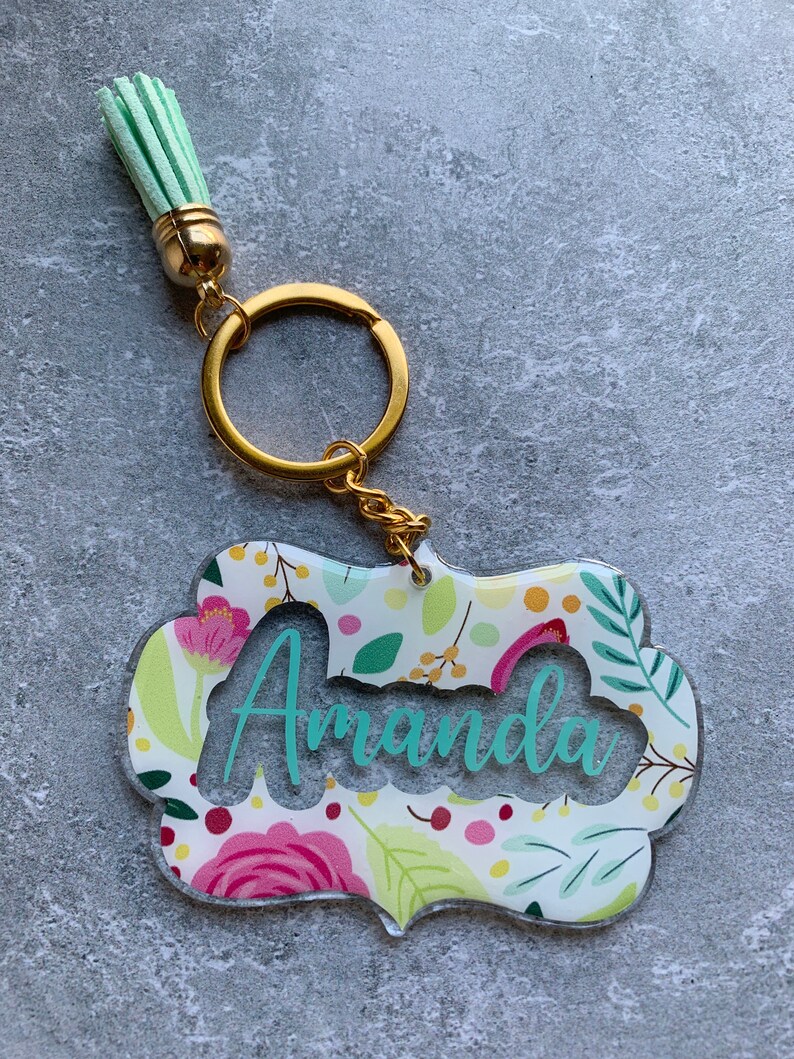 Custom Name Keychain Floral Print Keychain Custom Keychain - Etsy UK