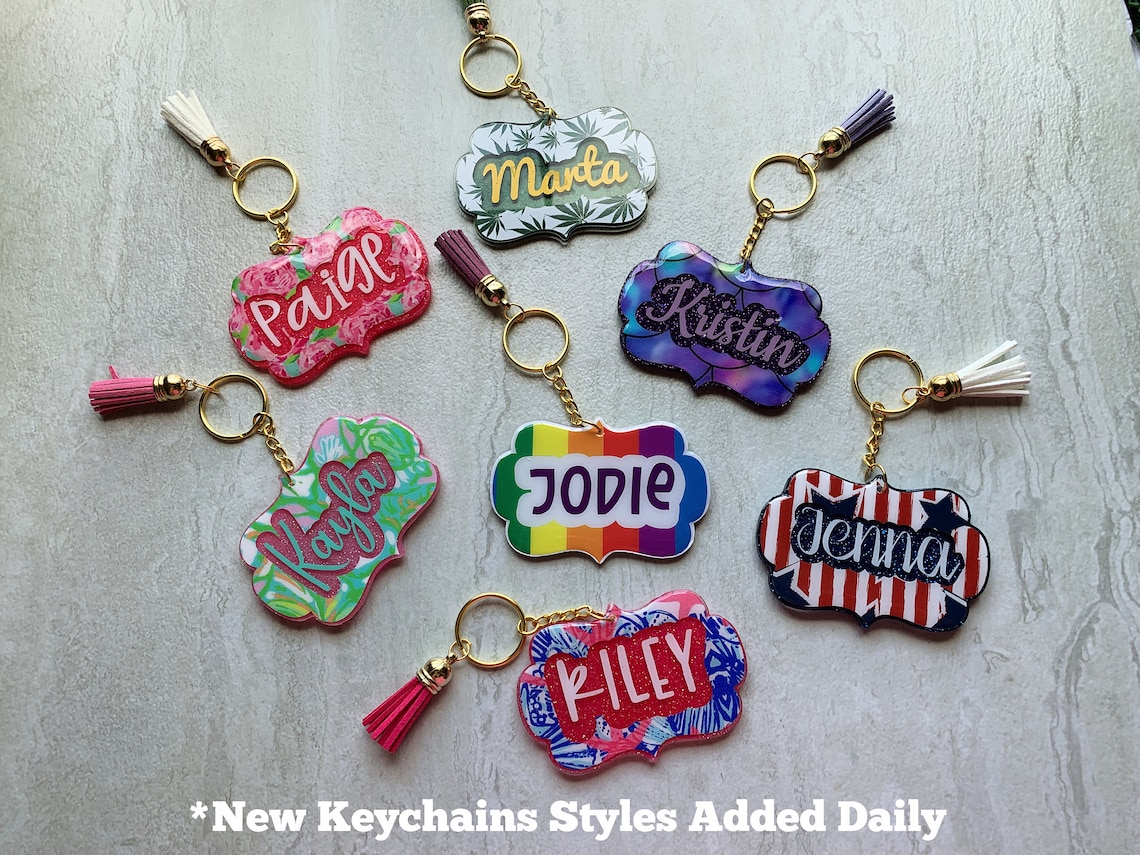 Custom Name Keychain Floral Print Keychain Custom Keychain | Etsy