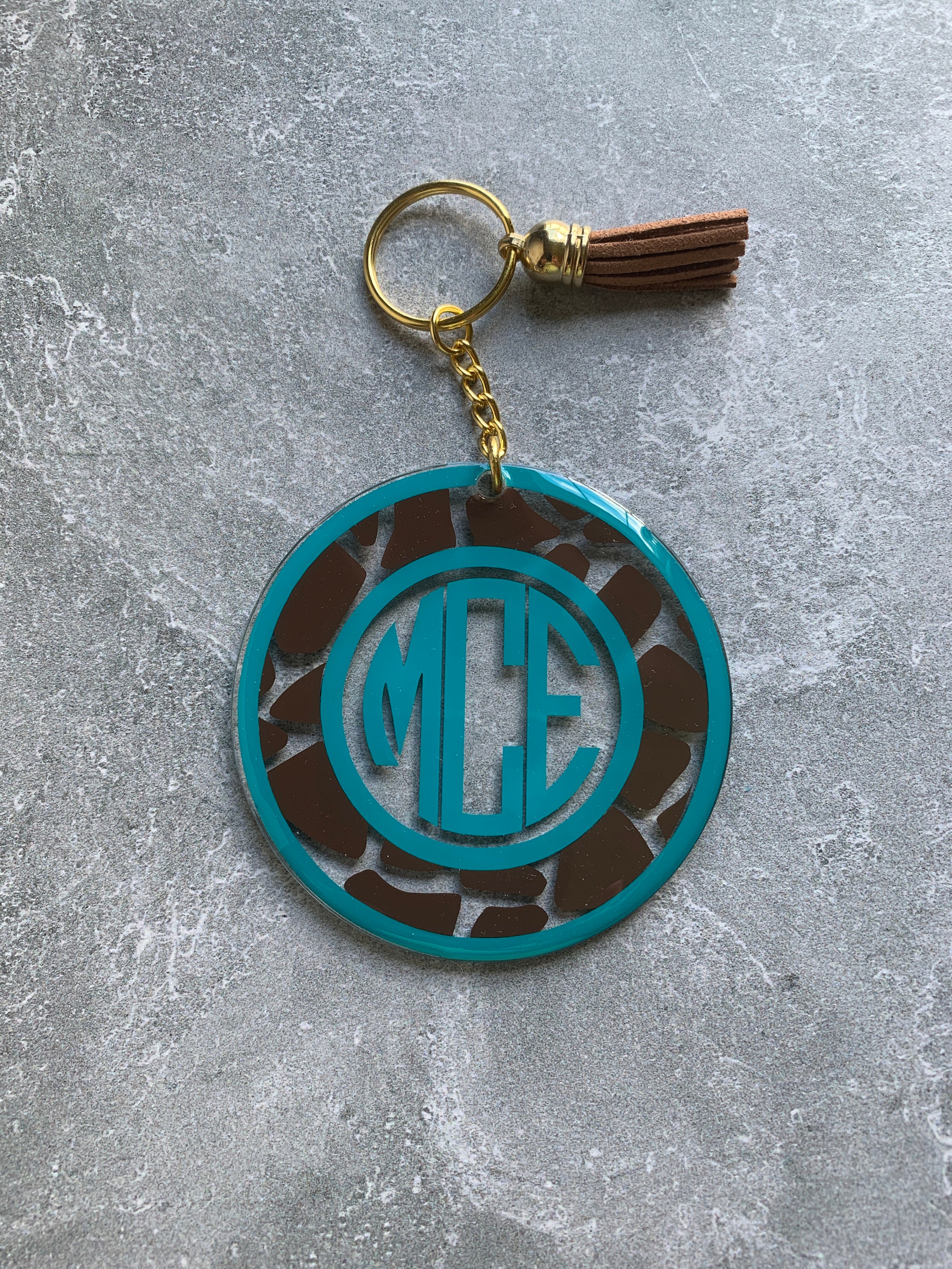 Monogrammed Keychain With Tassel Animal Print Keychain - Etsy