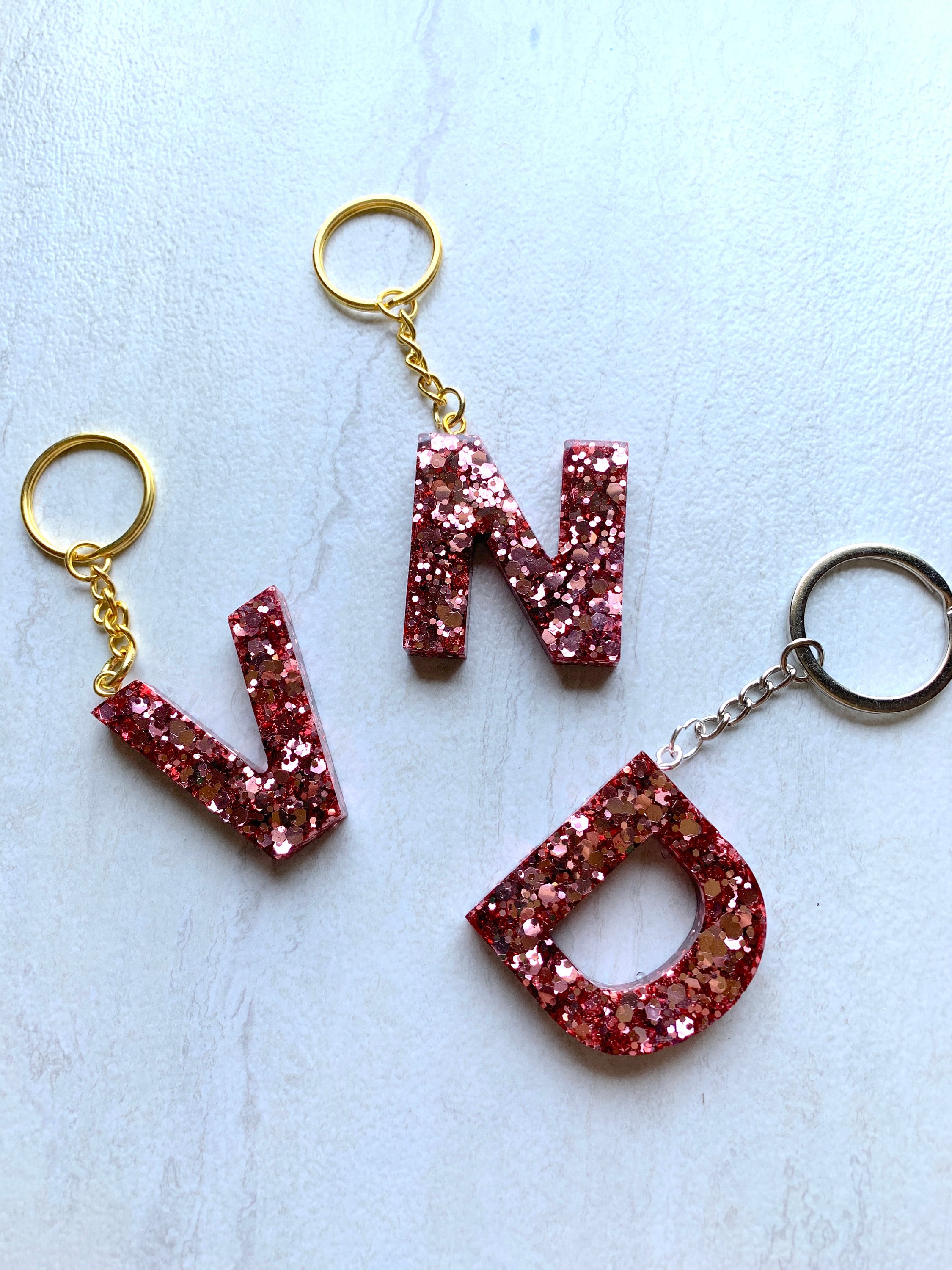 Letter Keychain Initial Keychain Glitter Keychain Silver - Etsy