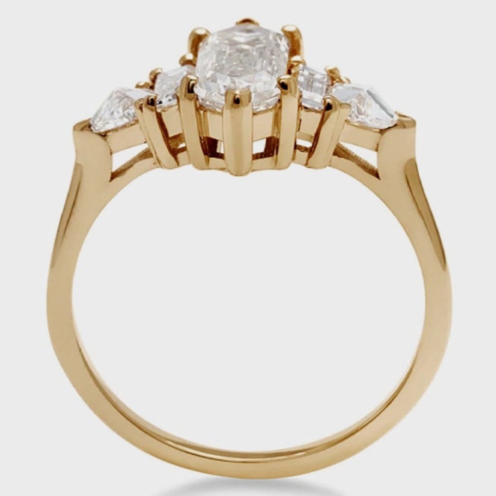 Elongated Hexagon Shape Engagement Ring, Solid 14K Yellow Gold ...